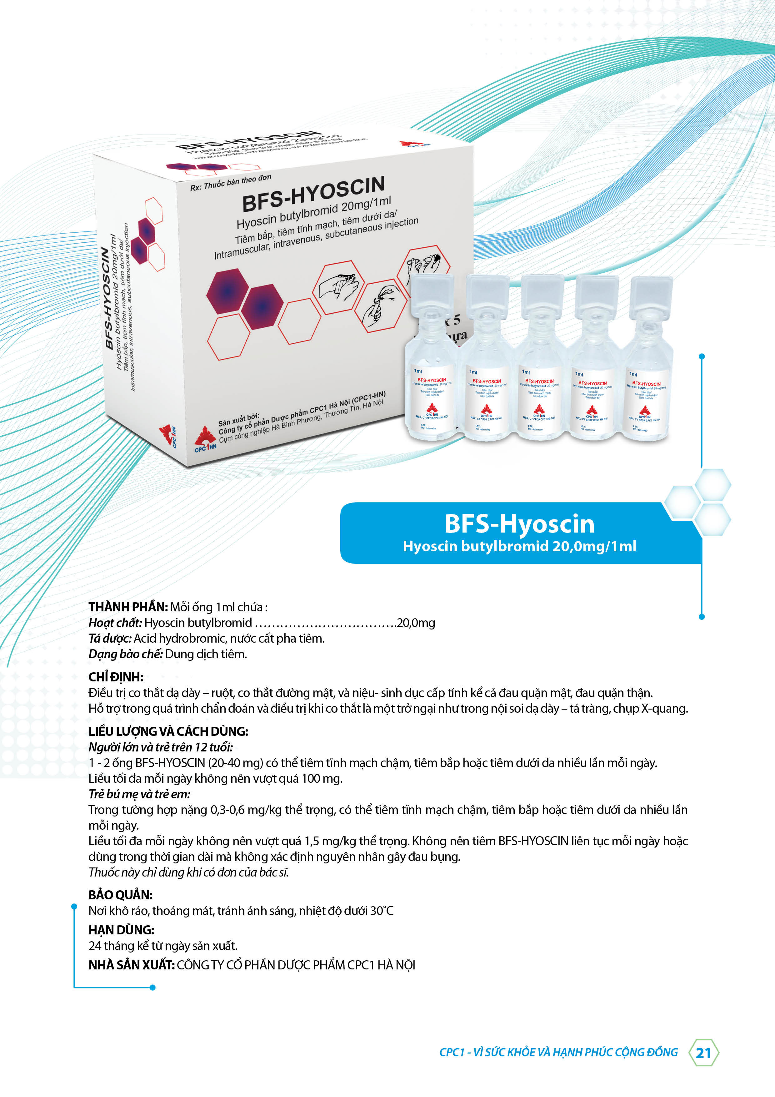 BFS-Hyoscin 20mg/ml :: Công ty Cổ phần Dược Phẩm Trung Ương CPC1