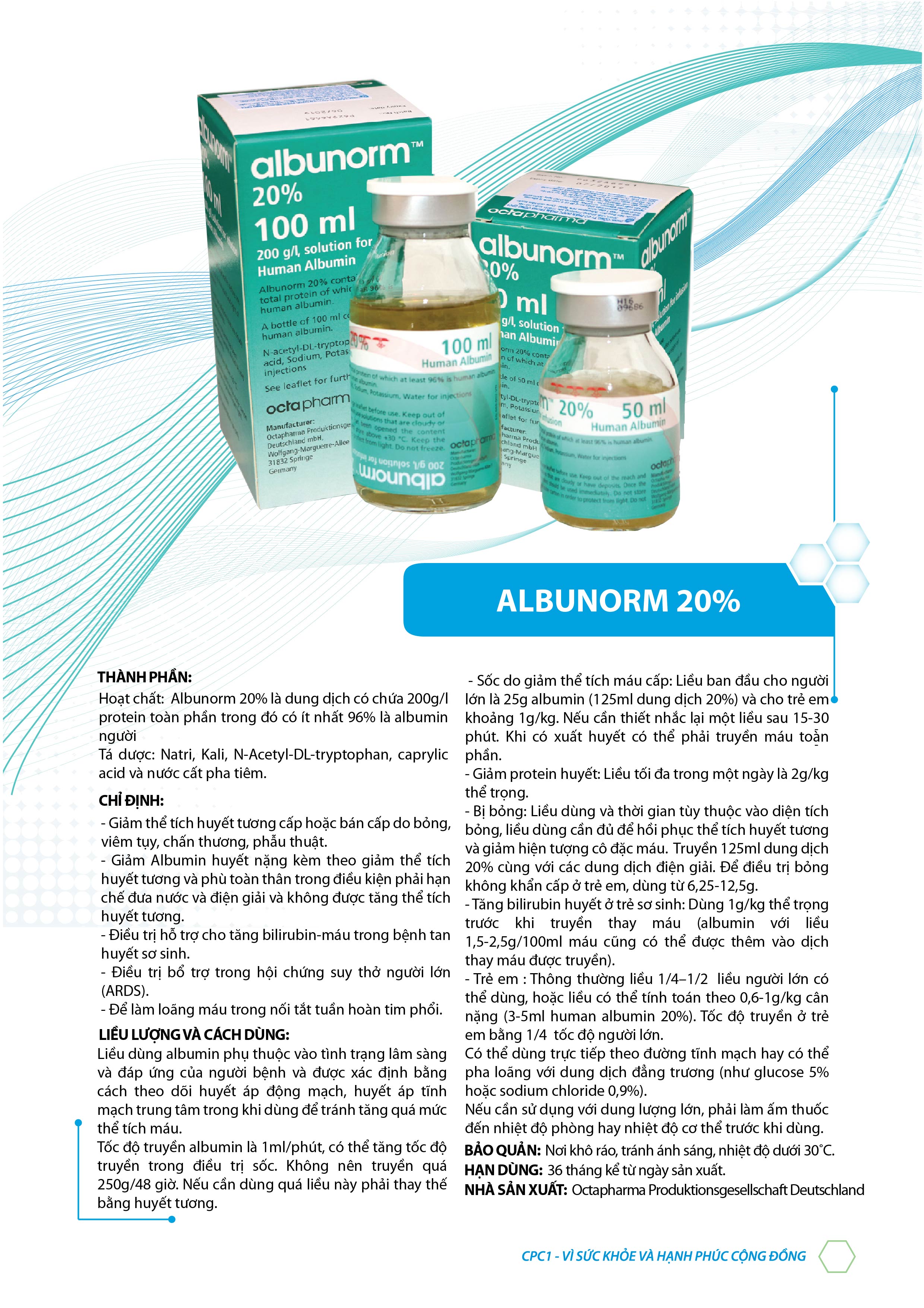 Hướng dẫn sử dụng dịch truyền bổ sung Albumin - Albunorm